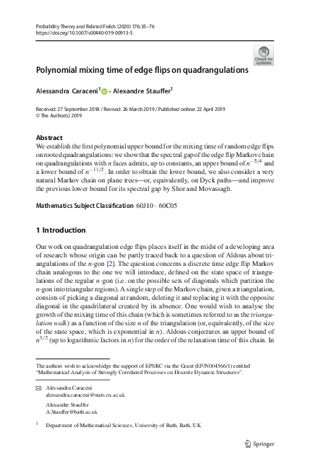 (PDF) Polynomial mixing time of edge flips on quadrangulations