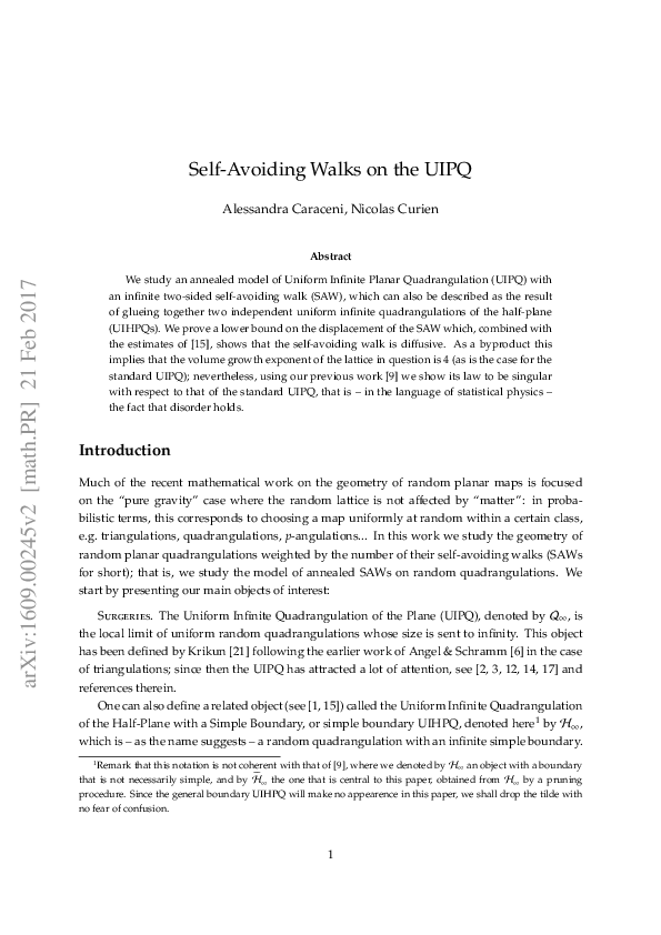 (PDF) Self-Avoiding Walks on the UIPQ
