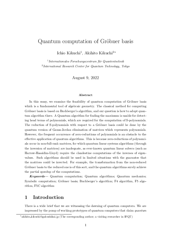 (PDF) Quantum computation of Groebner basis