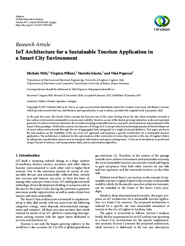 (PDF) IoT Architecture for a Sustainable Tourism Application in a Smart ...