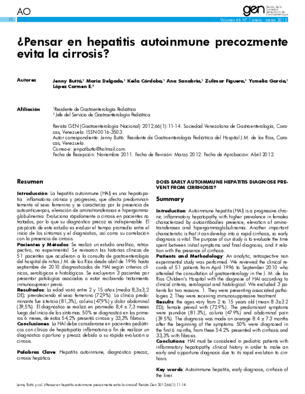 (PDF) ¿Pensar en hepatitis autoinmune precozmente evita la cirrosis?