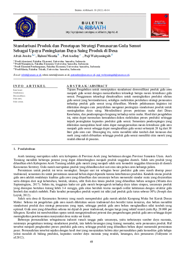 (PDF) Standarisasi Produk dan Penetapan Strategi Pemasaran Gula Semut Sebagai Upaya Peningkatan ...