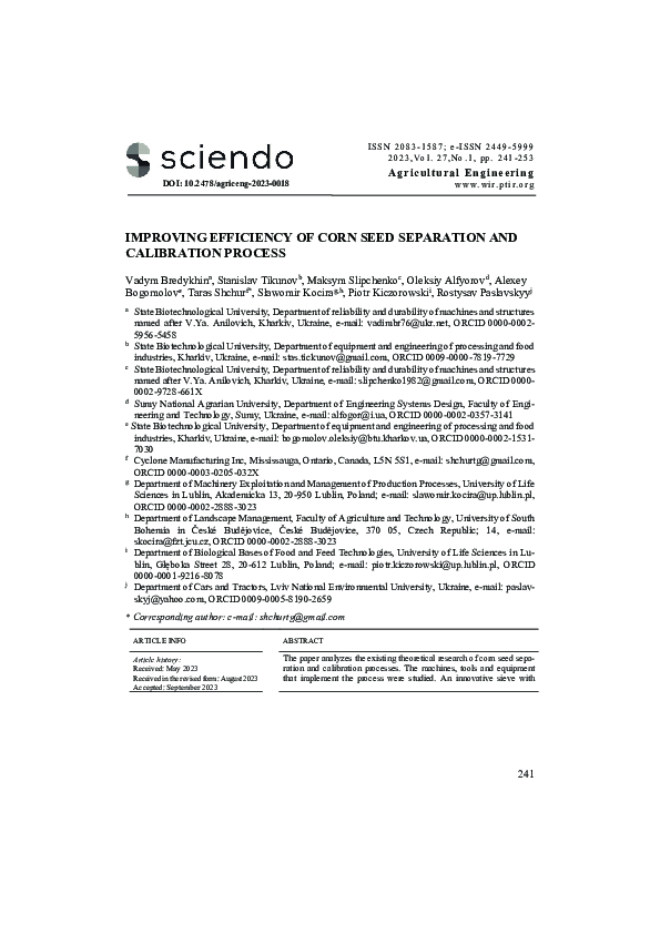 (PDF) Improving Efficiency of Corn Seed Separation and Calibration Process