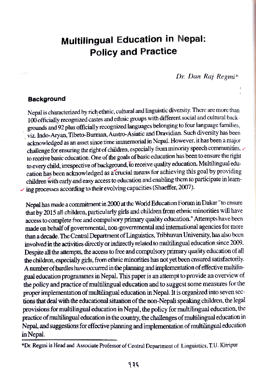 (PDF) Multilingual Education in Nepal: Policy and Practice