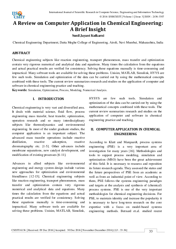 (PDF) A Review on Computer Application in Chemical Engineering: A Brief ...