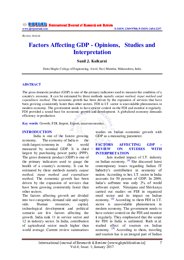 (PDF) Factors Affecting GDP -Opinions, Studies and Interpretation