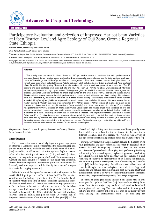 (PDF) Participatory Evaluation and Selection of Improved Tef Varieties ...