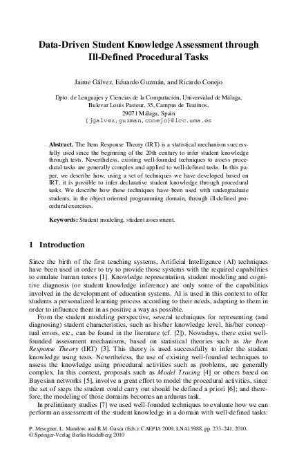 (PDF) Assessing Student Knowledge via Ill-Defined Procedural Tasks