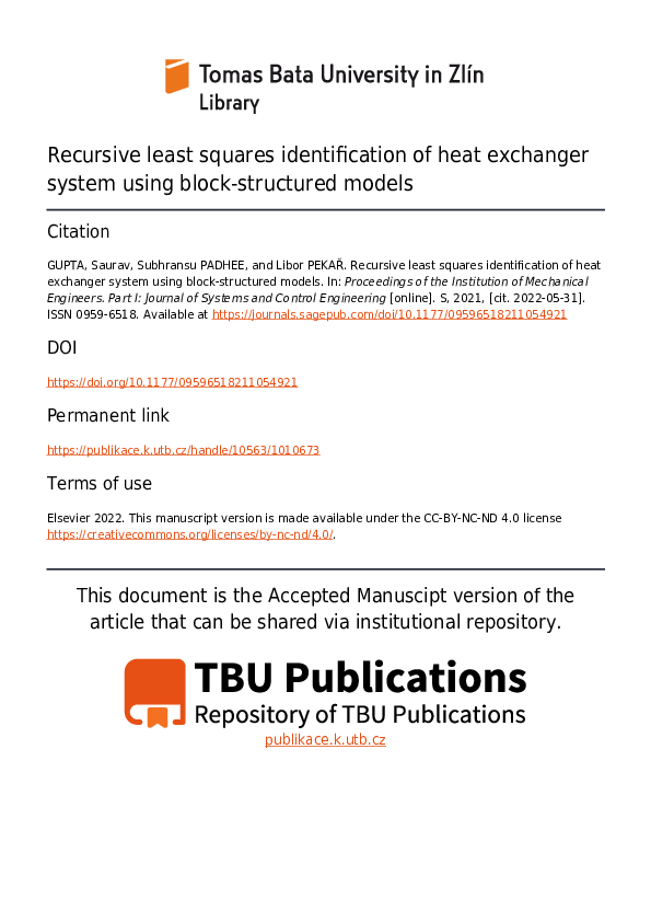 (PDF) Recursive least squares identification of heat exchanger system using block-structured models