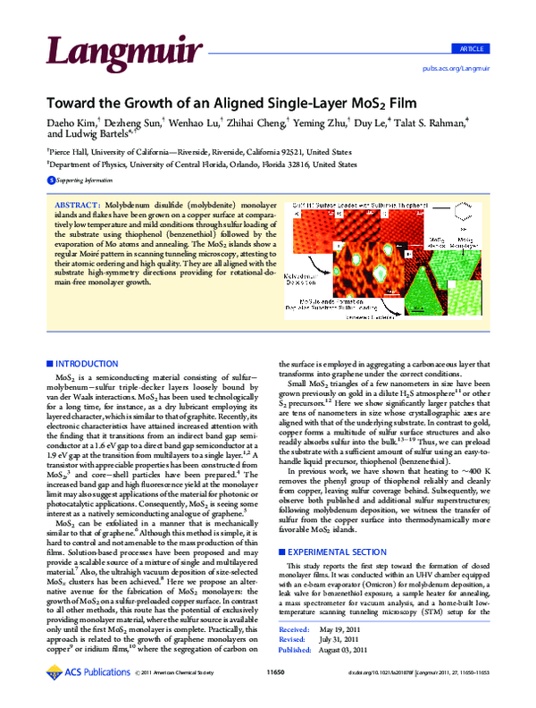 (PDF) Toward the Growth of an Aligned Single-Layer MoS2 Film