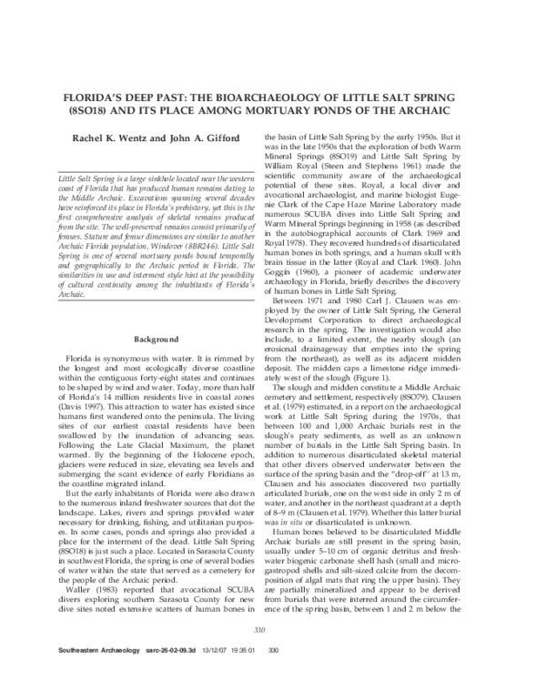 (PDF) Florida's Deep Past: The Bioarchaeology of Little Salt Spring ...