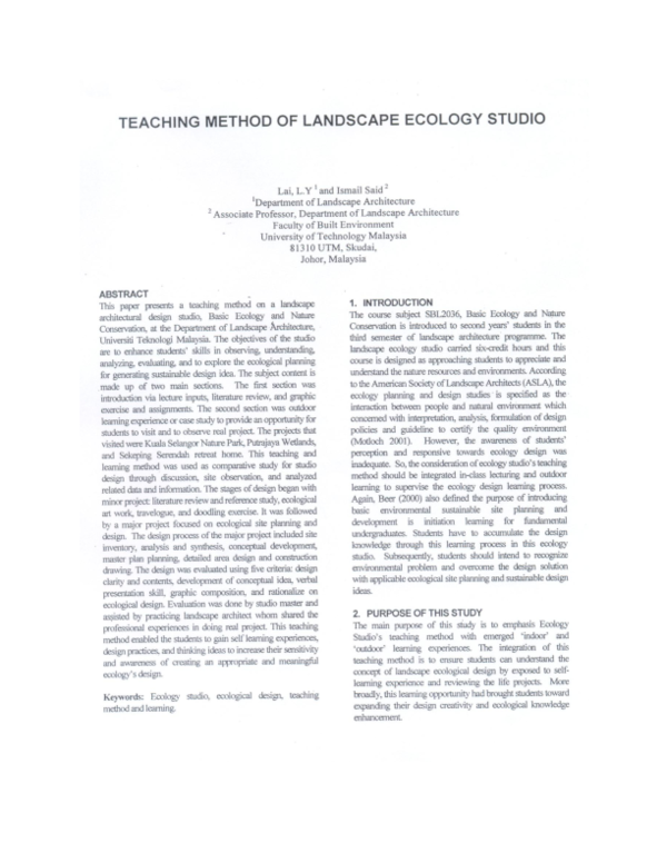 (PDF) Teaching method of landscape ecology studio