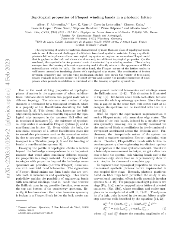 (PDF) Topological Properties of Floquet Winding Bands in a Photonic Lattice | corentin ...