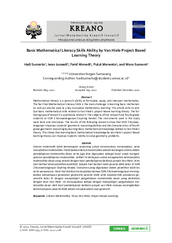 (PDF) Basic Mathematical Literacy Skills Ability by Van Hiele Project ...