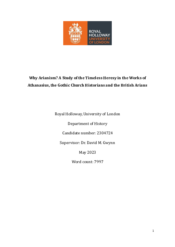(PDF) Why Arianism? A Study of the Timeless Heresy in the Works of ...