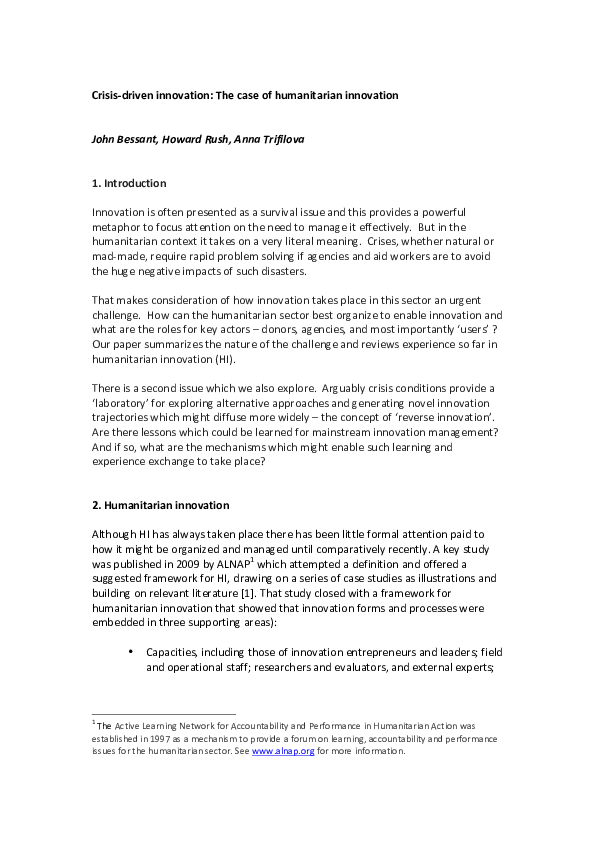 (PDF) Crisis-Driven Innovation: The Case of Humanitarian Innovation