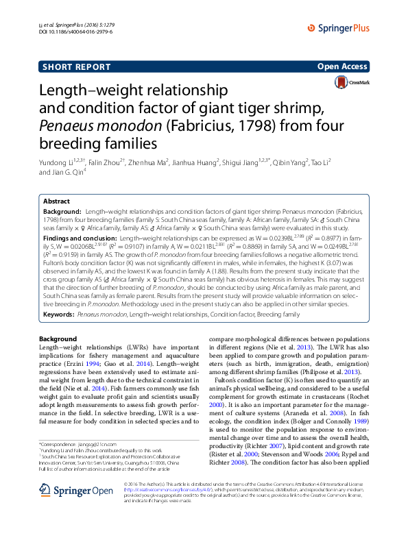 (PDF) Length-weight relationship and condition factor of wild, grow-out ...