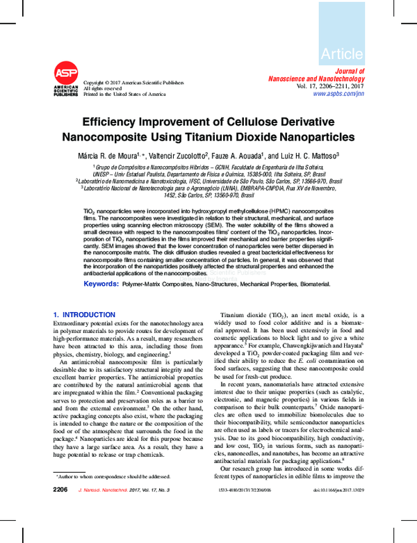 (PDF) Efficiency Improvement of Cellulose Derivative Nanocomposite Using Titanium Dioxide ...