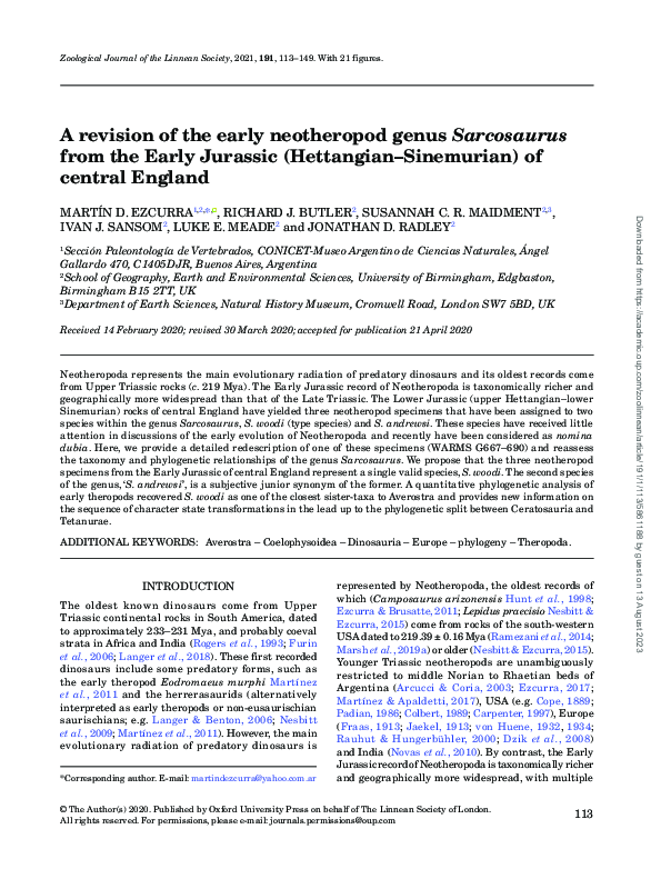 (PDF) A revision of the early neotheropod genus Sarcosaurus from the ...