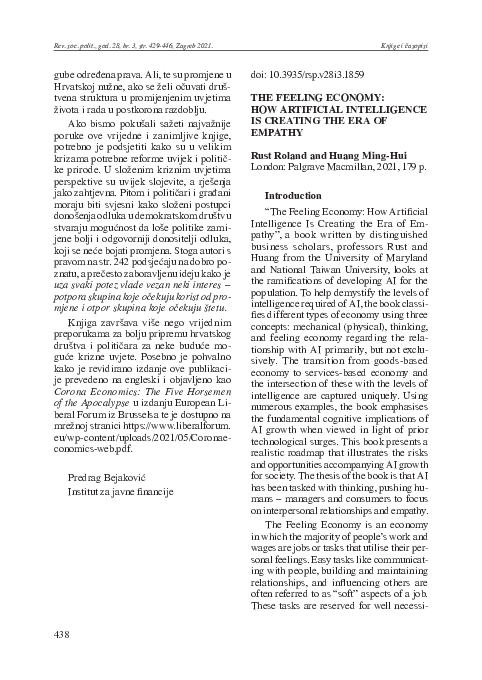 (PDF) Rust Roland and Huang Ming-Hui: The Feeling Economy: How Artificial Intelligence Is ...