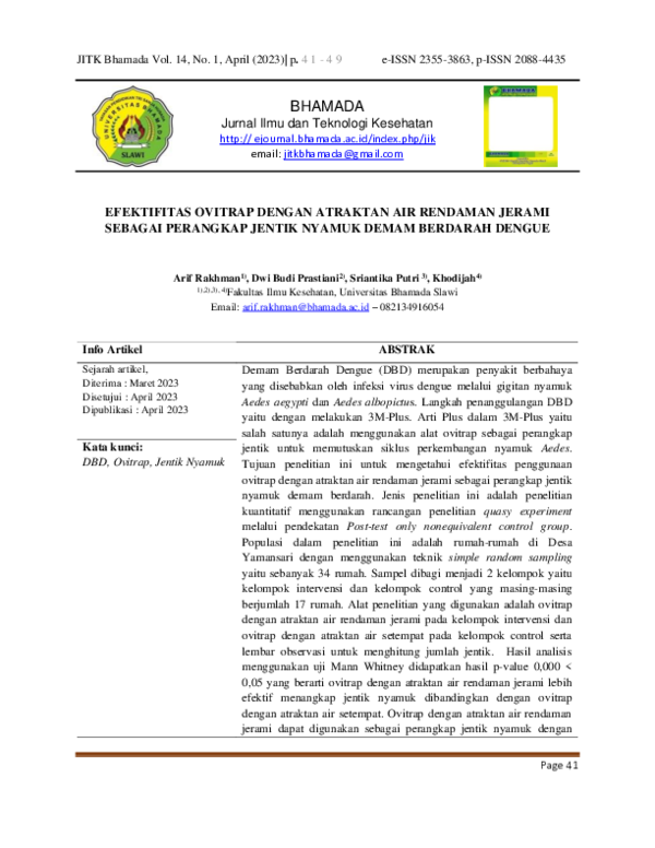 (PDF) Efektifitas Ovitrap Dengan Atraktan Air Rendaman Jerami Sebagai ...