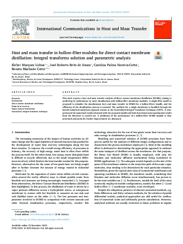 (PDF) Heat and mass transfer in hollow-fiber modules for direct contact membrane distillation ...