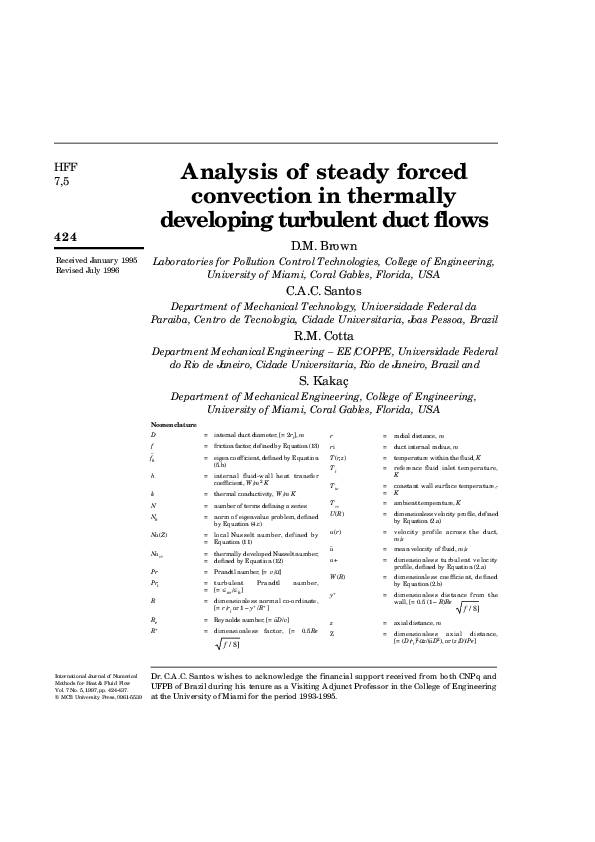 (PDF) Analysis of steady forced convection in thermally developing turbulent duct flows