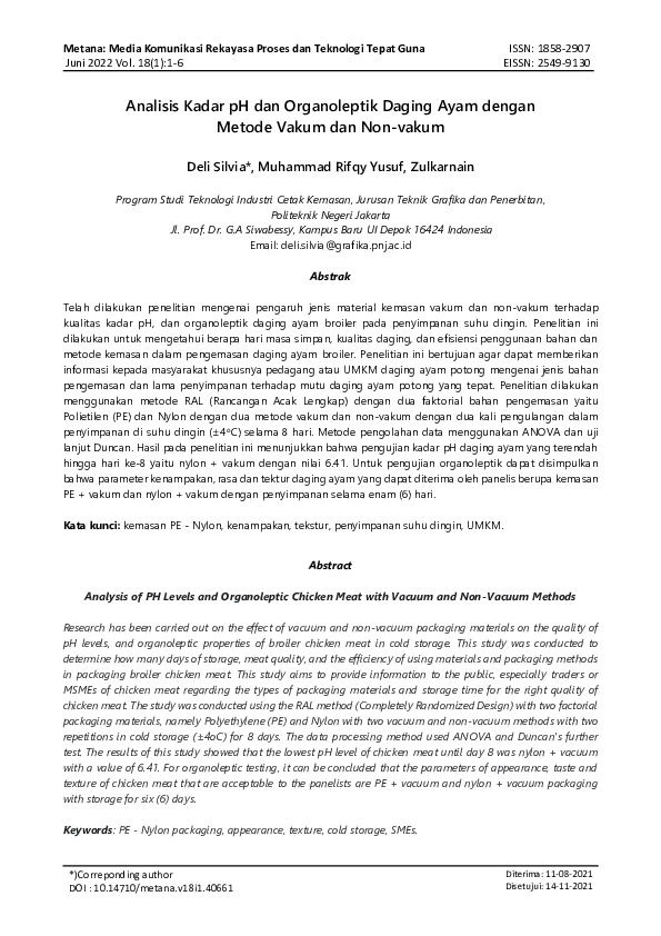 (PDF) Analisis Kadar pH dan Organoleptik Daging Ayam dengan Metode ...