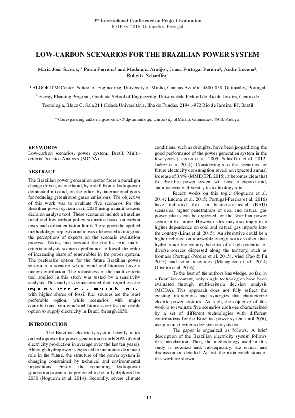 (PDF) Low-carbon scenarios for the Brazilian power system