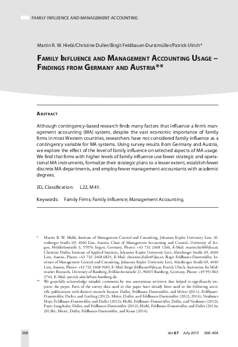 (PDF) Family Influence and Management Accounting Usage — Findings from ...