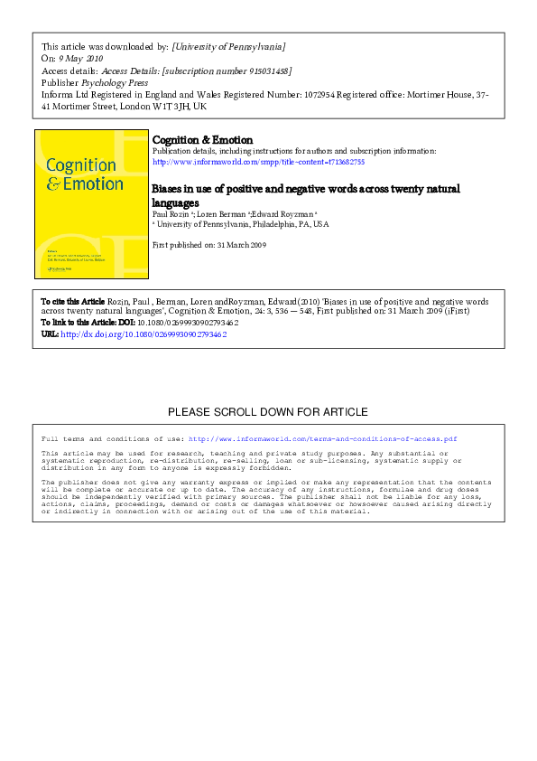(PDF) Biases in use of positive and negative words across twenty natural languages