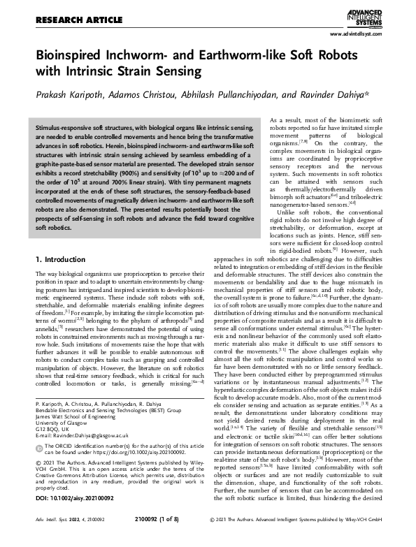 (PDF) Bioinspired Inchworm‐ and Earthworm‐like Soft Robots with Intrinsic Strain Sensing ...
