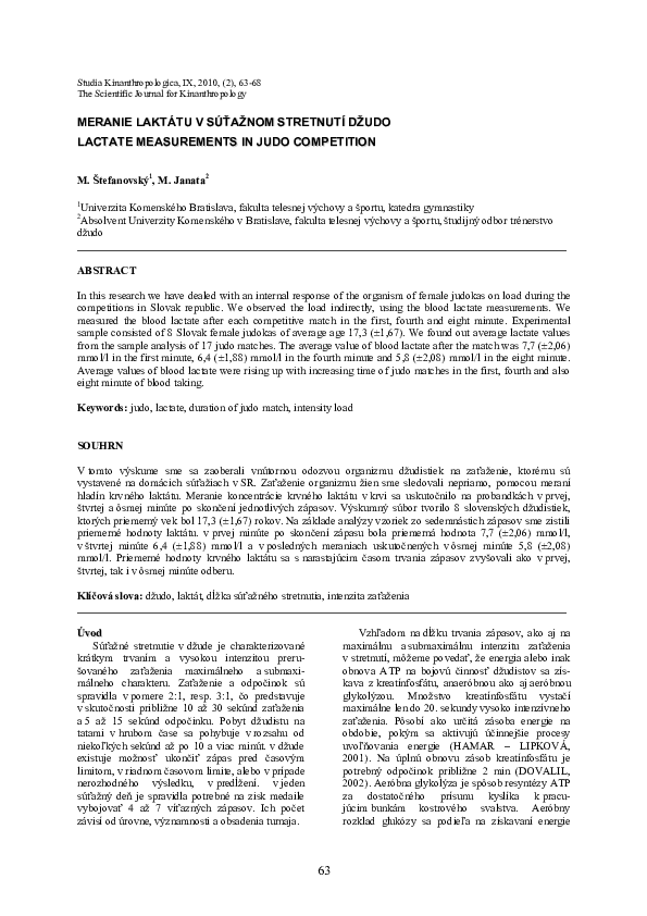 (PDF) Lactate measurements in judo competition