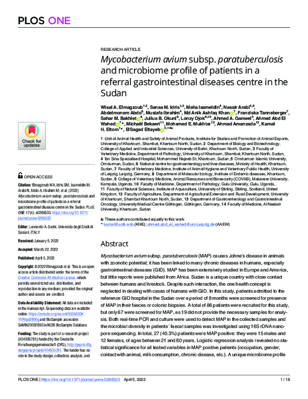 (PDF) Mycobacterium avium subsp. paratuberculosis and microbiome profile of patients in a ...