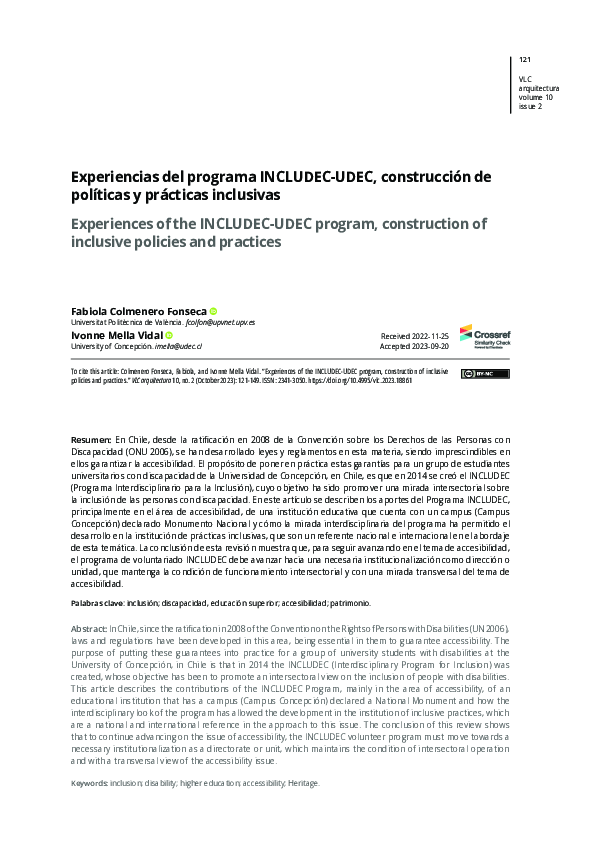 Experiences of the INCLUDEC-UDEC program, construction of inclusive policies and practices