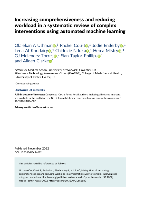 (PDF) Increasing comprehensiveness and reducing workload in a systematic review of complex ...