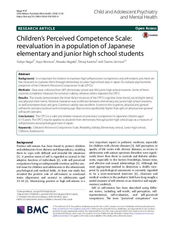 (PDF) Children’s Perceived Competence Scale: reevaluation in a ...
