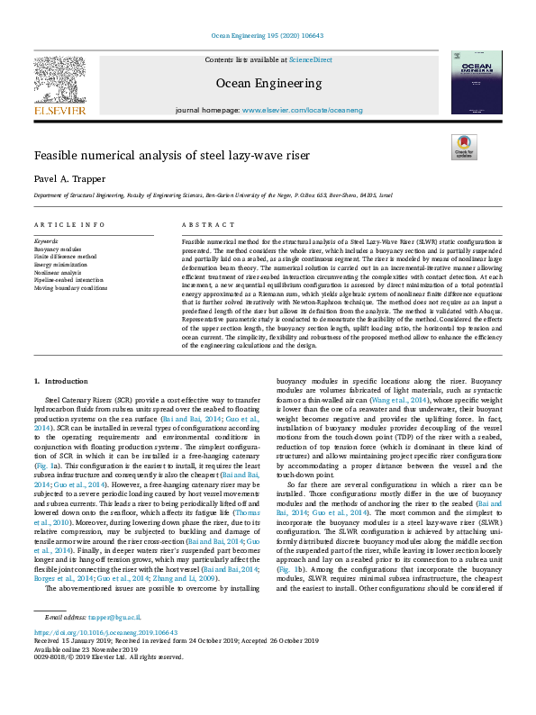 Pdf Feasible Numerical Analysis Of Steel Lazy Wave Riser