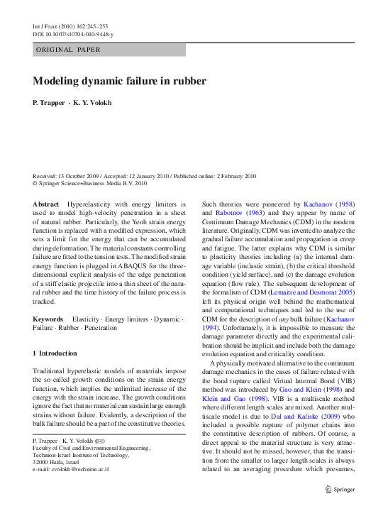 (PDF) Modeling dynamic failure in rubber