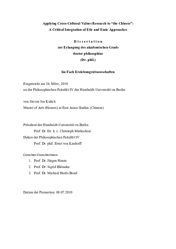 (PDF) Applying cross-cultural values research to "the Chinese