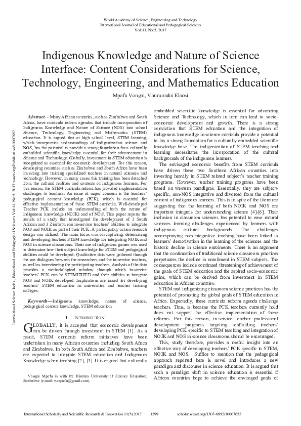 (PDF) Indigenous Knowledge and Nature of Science Interface: Content ...