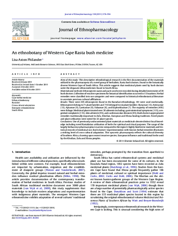 (PDF) An ethnobotany of Western Cape Rasta bush medicine