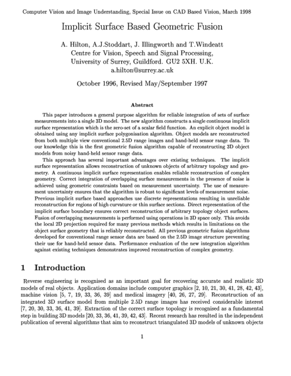 (PDF) Implicit Surface-Based Geometric Fusion