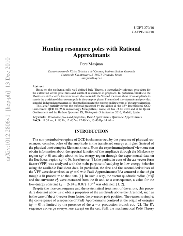 (PDF) Hunting resonance poles with Rational Approximants