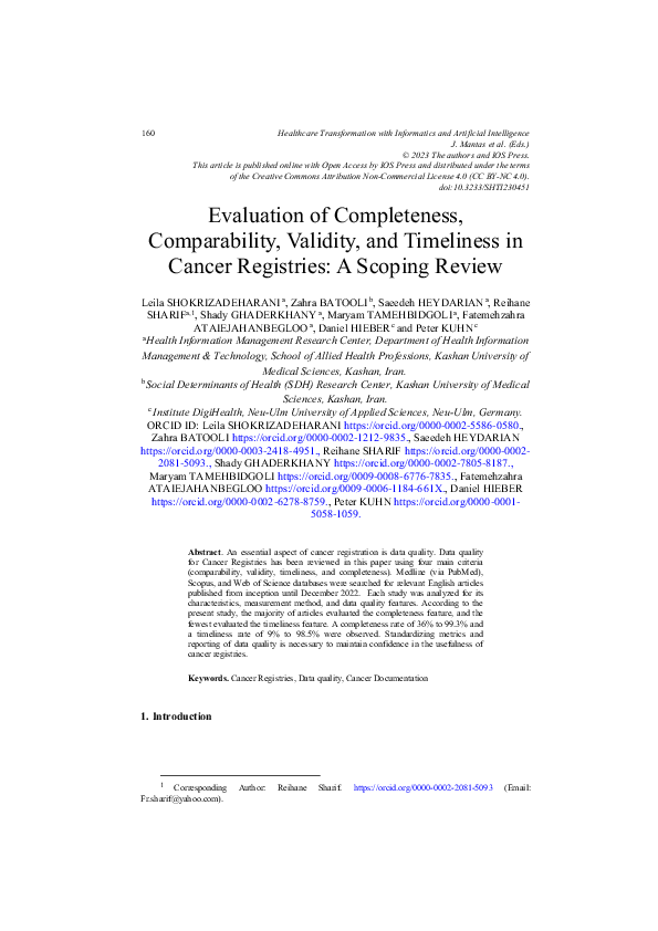 Pdf Evaluation Of Completeness Comparability Validity And Timeliness In Cancer Registries