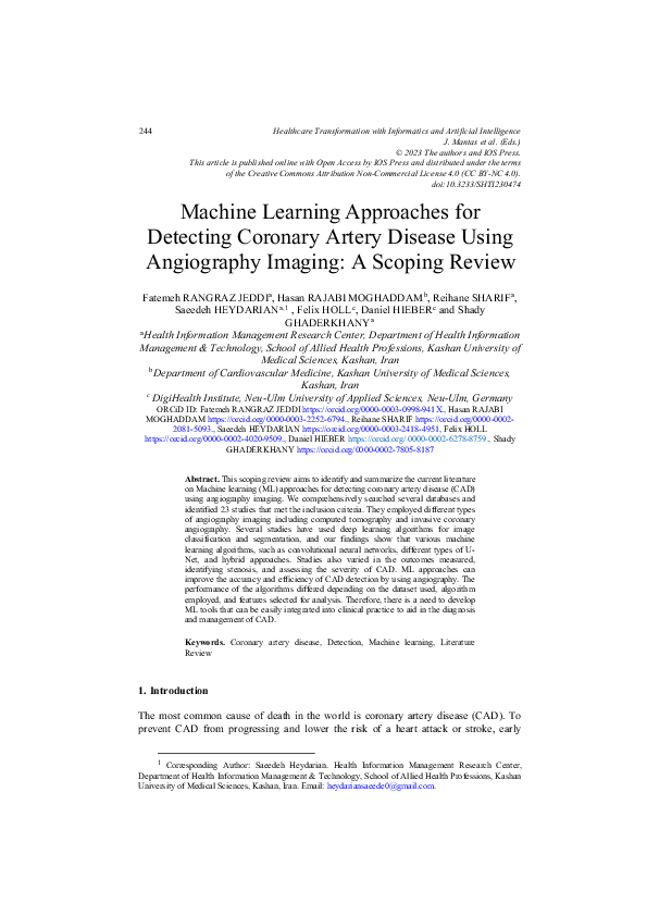 (PDF) Machine Learning Approaches for Detecting Coronary Artery Disease ...