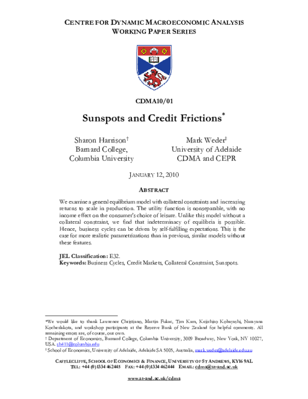 (PDF) Sunspots and Credit Frictions