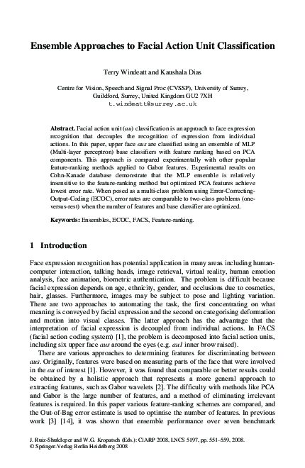 (PDF) Ensemble Approaches to Facial Action Unit Classification