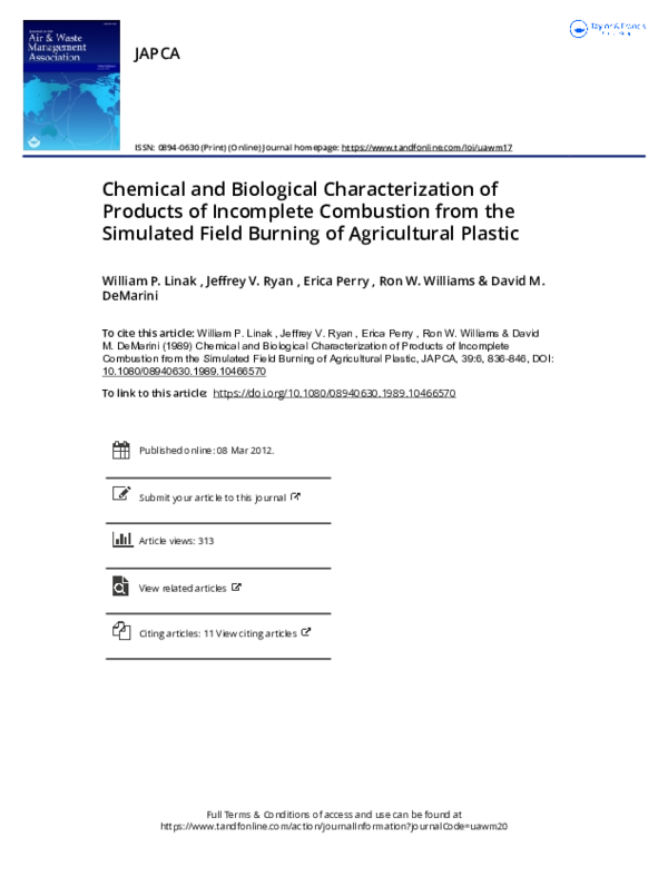 (PDF) Chemical and Biological Characterization of Products of ...