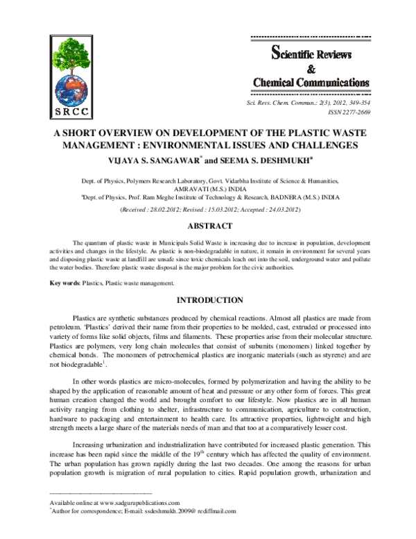 (PDF) A Short Overview on Development of the Plastic Waste Management ...